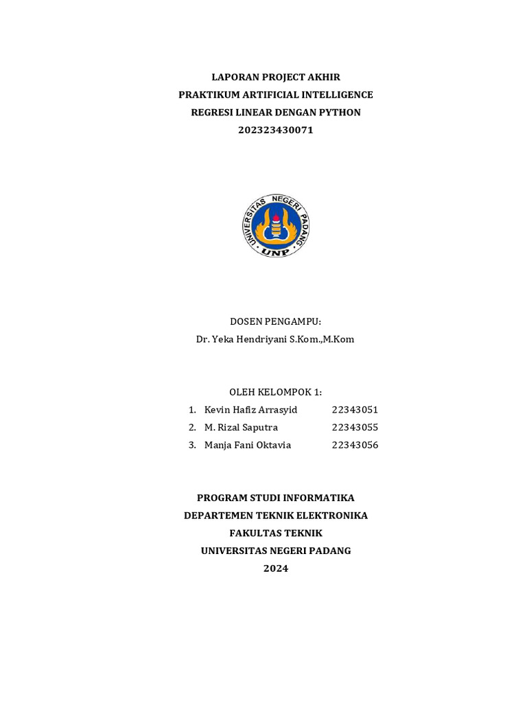 Laporan Project Akhir-Kelompok 1-Praktikum Artificial Intelligence | PDF