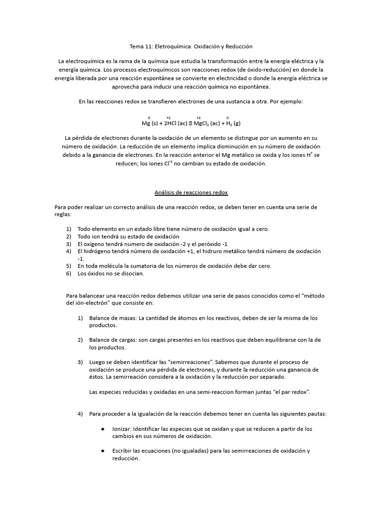 Química Inorgánica I - Electroquímica y Redox - Resumen | PDF | Redox | Tecnología