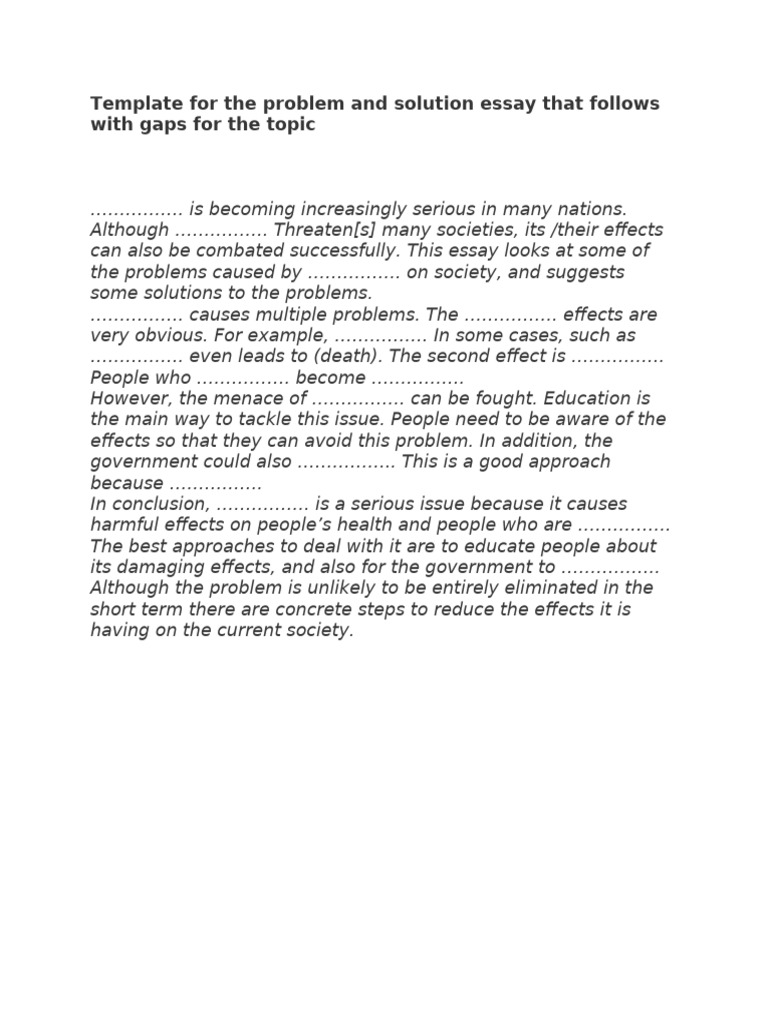 IELTS Template For The Problem and Solution Essay That Follows With ...