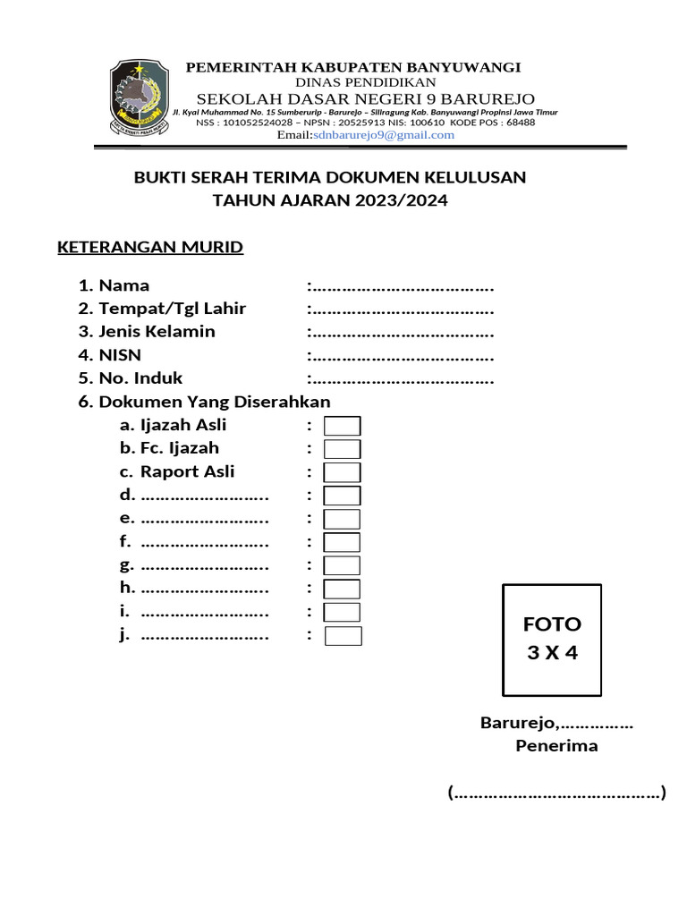 Bukti Serah Terima Dokumen Kelulusan | PDF