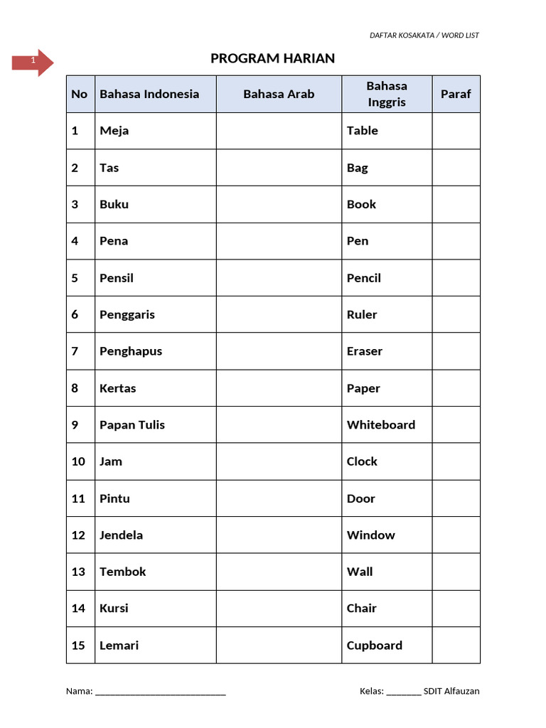 Program Harian Kosakata Bintang | PDF