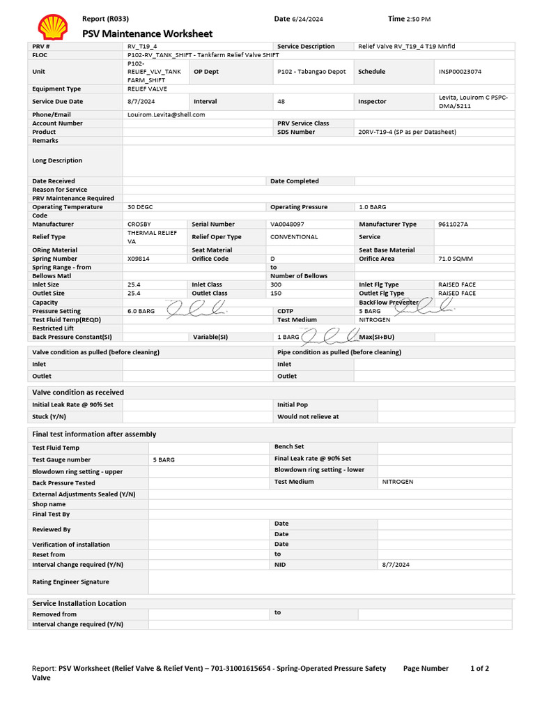 PSV Worksheet (Relief Valve & Relief Vent)(Report (R033))-RV_T19!46!24 ...