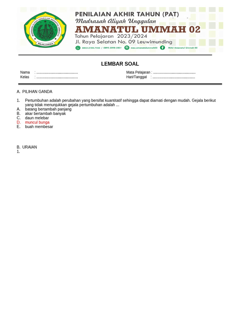 Format Soal Pat | PDF