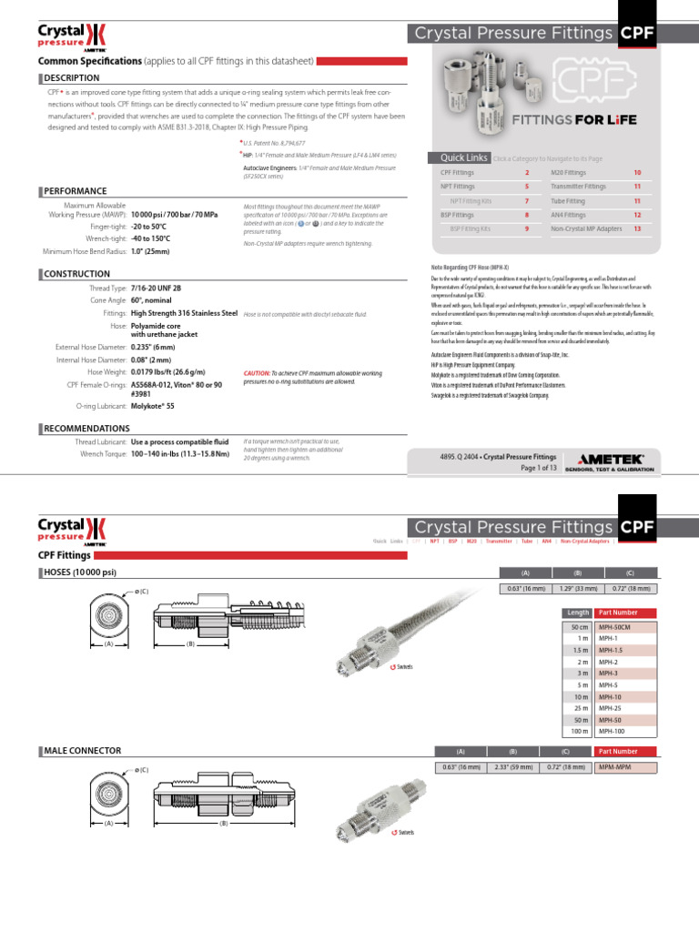 High Pressure Fittings CPF Data Sheet Us | PDF High Pressure Fittings CPF Data Sheet Us | PDF