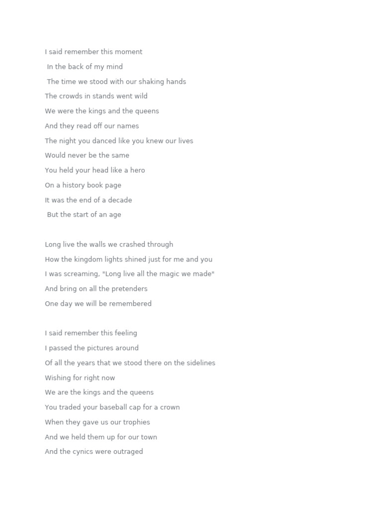 Long Live Lyrics by Taylor Swift | PDF