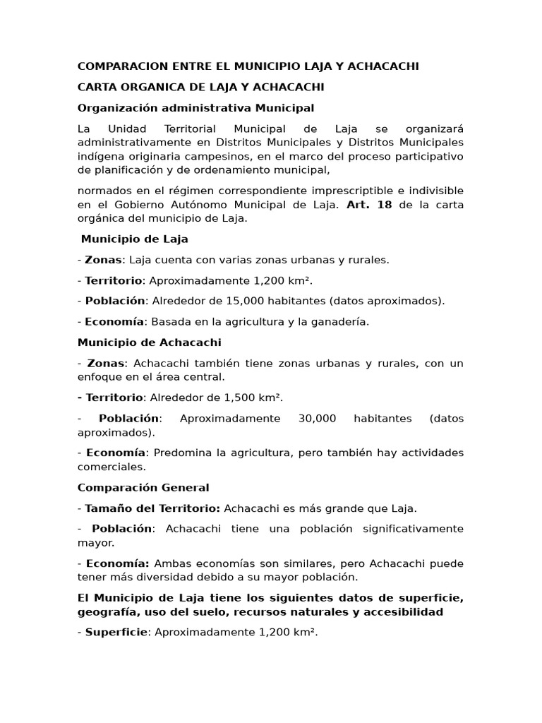 COMPARACION (1) Del Municipio de Laja y Achacachi | PDF