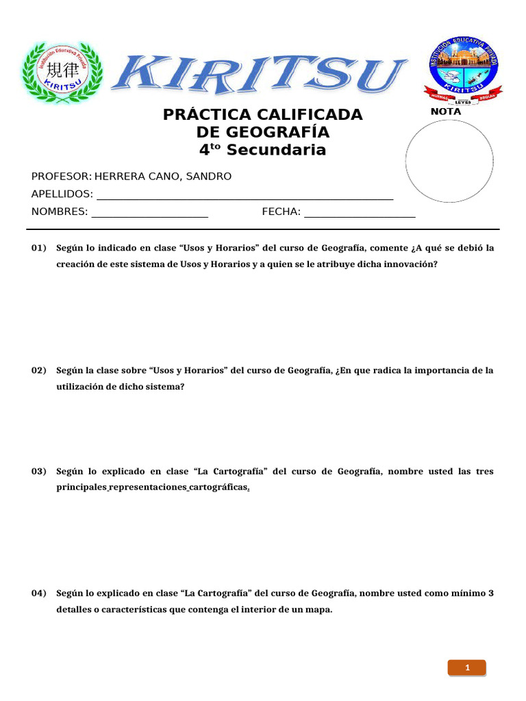 Practica Calificada Geo-4to | PDF