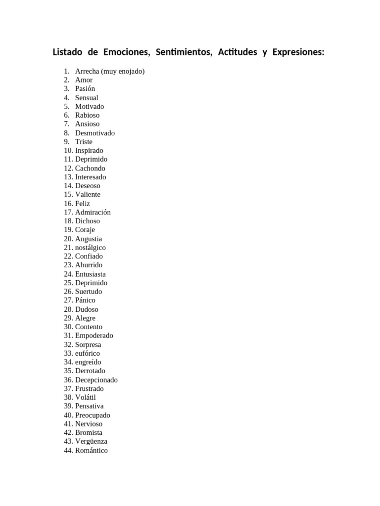 Listado de Emociones, Sentimientos, Actitudes y Expresiones | PDF