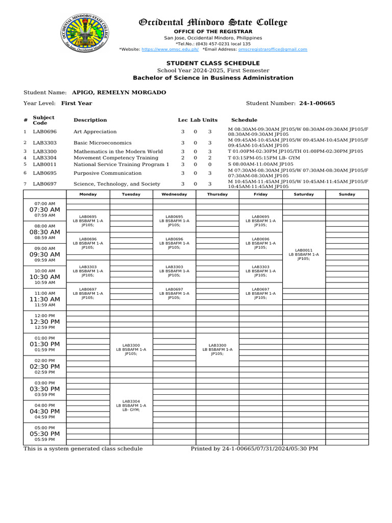 Class Schedule | PDF