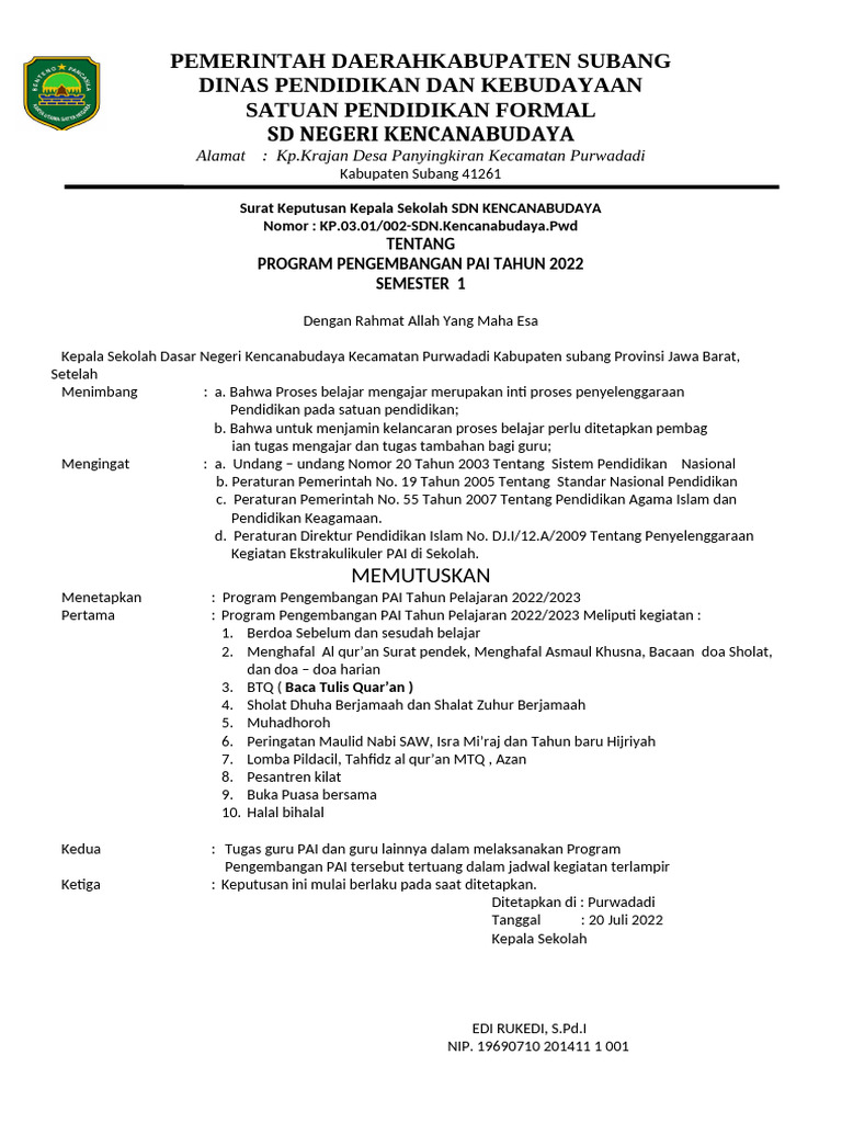 Program Pengembangan Pai Kepsek Pak Nano (Repaired) | PDF