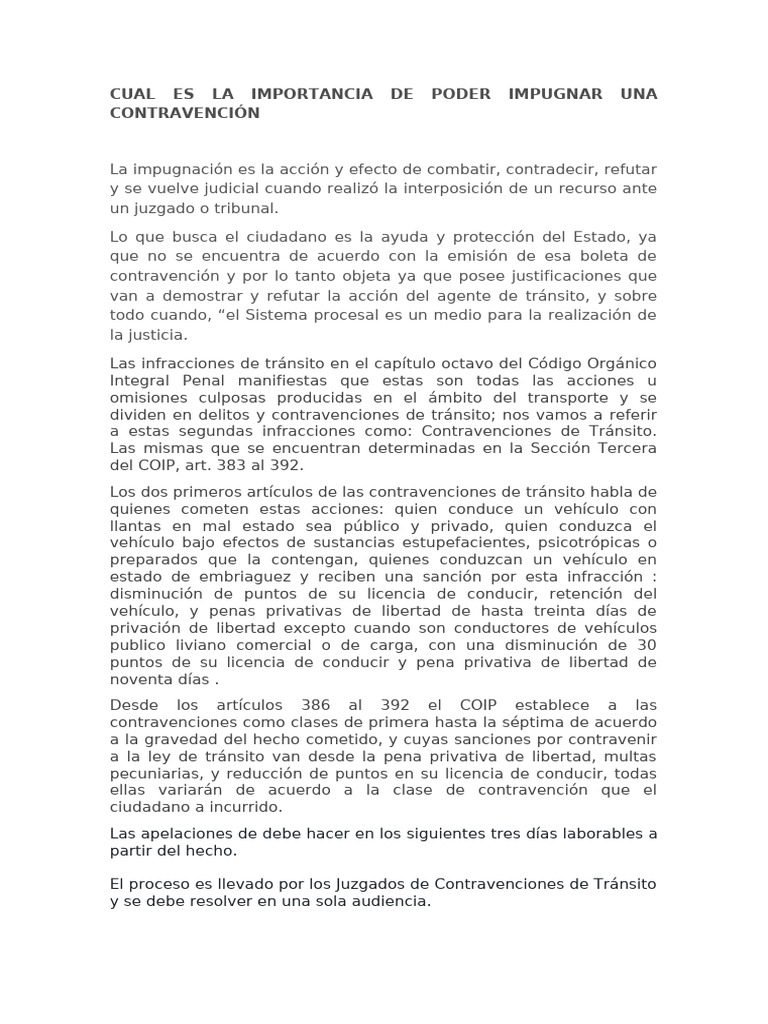 Importancia de Poder Impugnar Una Contravención | PDF