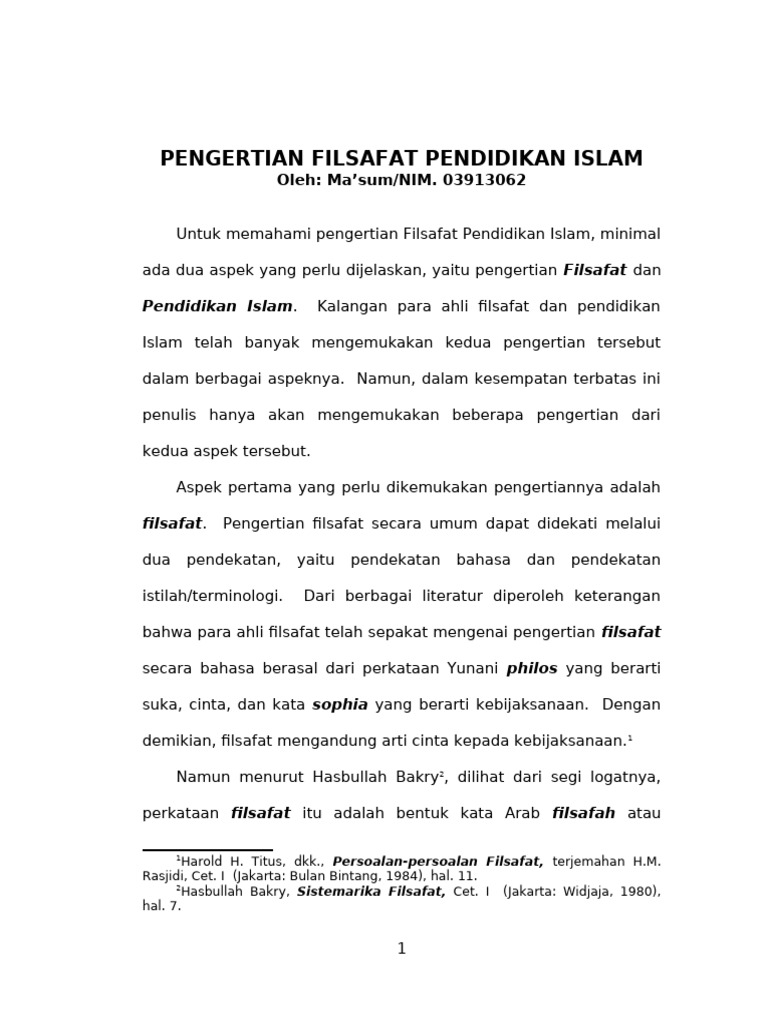 Pengertian Filsafat Pendidikan Islam | PDF