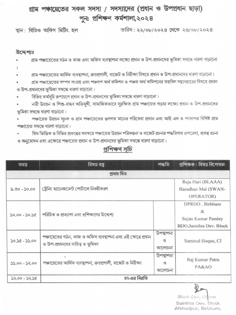 Two Days Block Level Refresher Training Schedule | PDF