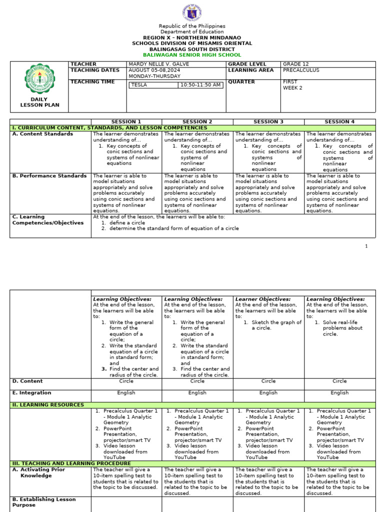 Precalculus - Q1 - Week 2 - UNIFIED-MATATAG-LESSON-PLAN | PDF