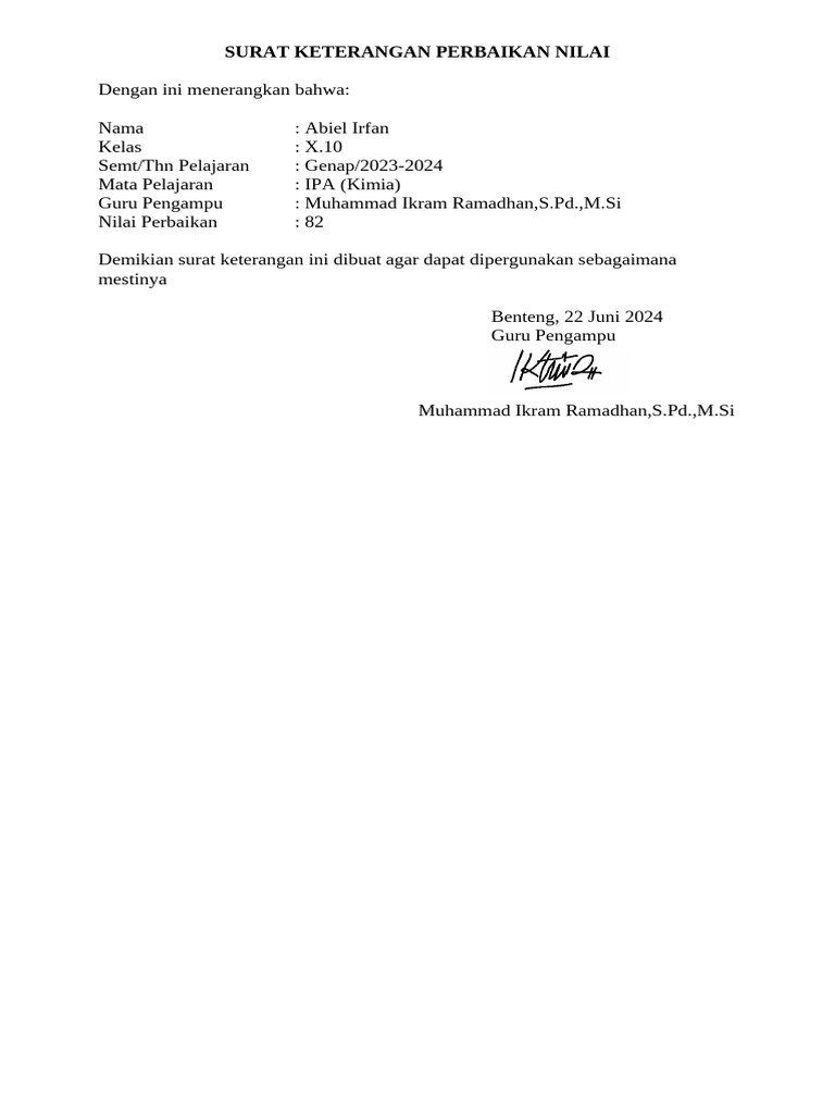 Blanko Perbaikan Nilai | PDF