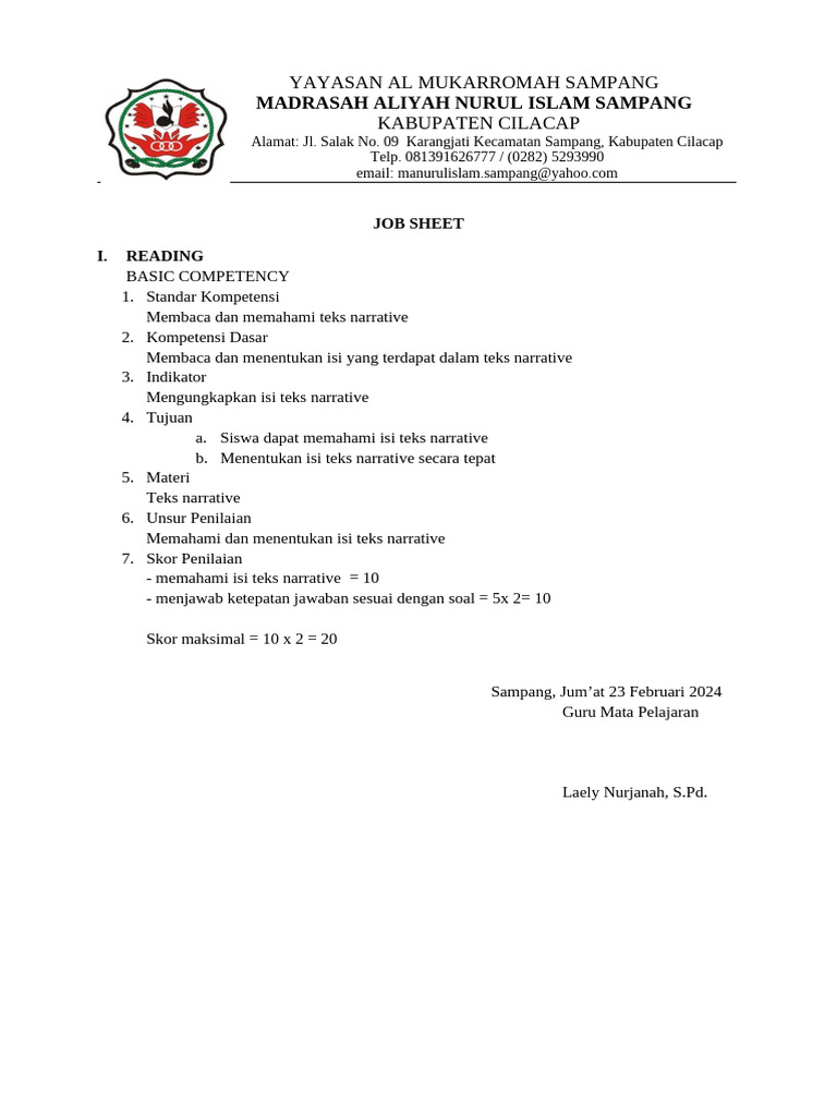 Job Sheet Sing A Song | PDF