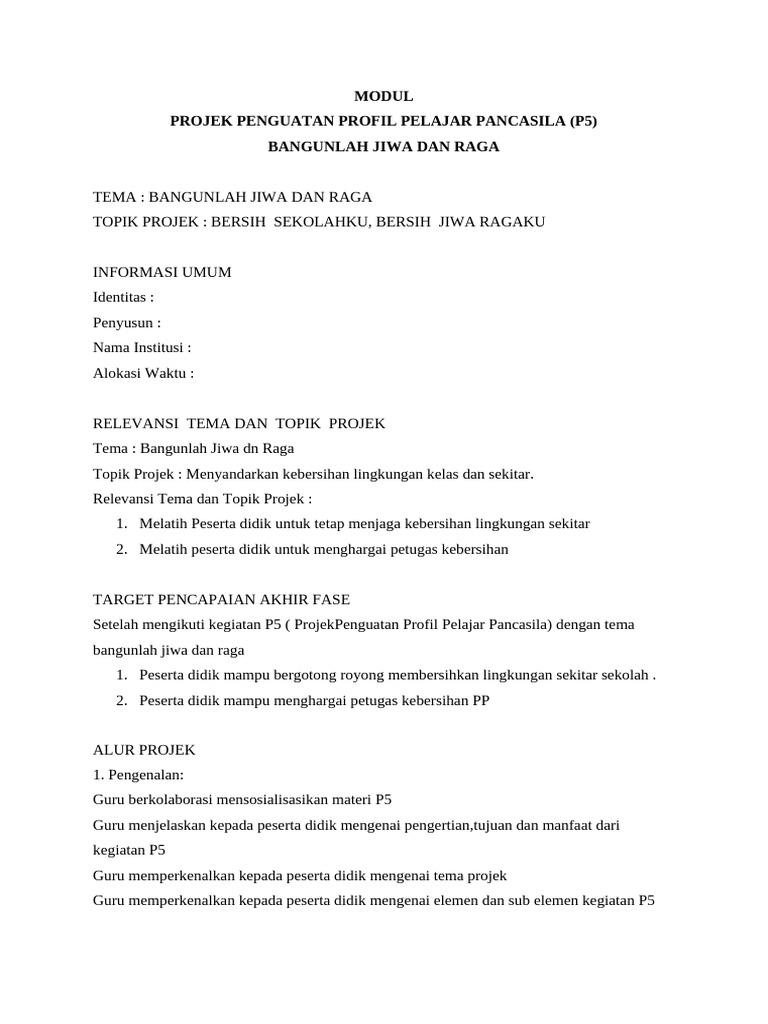 MODUL P5 Bangunlah Jiwa Dan Raga | PDF | Karier & Perkembangan