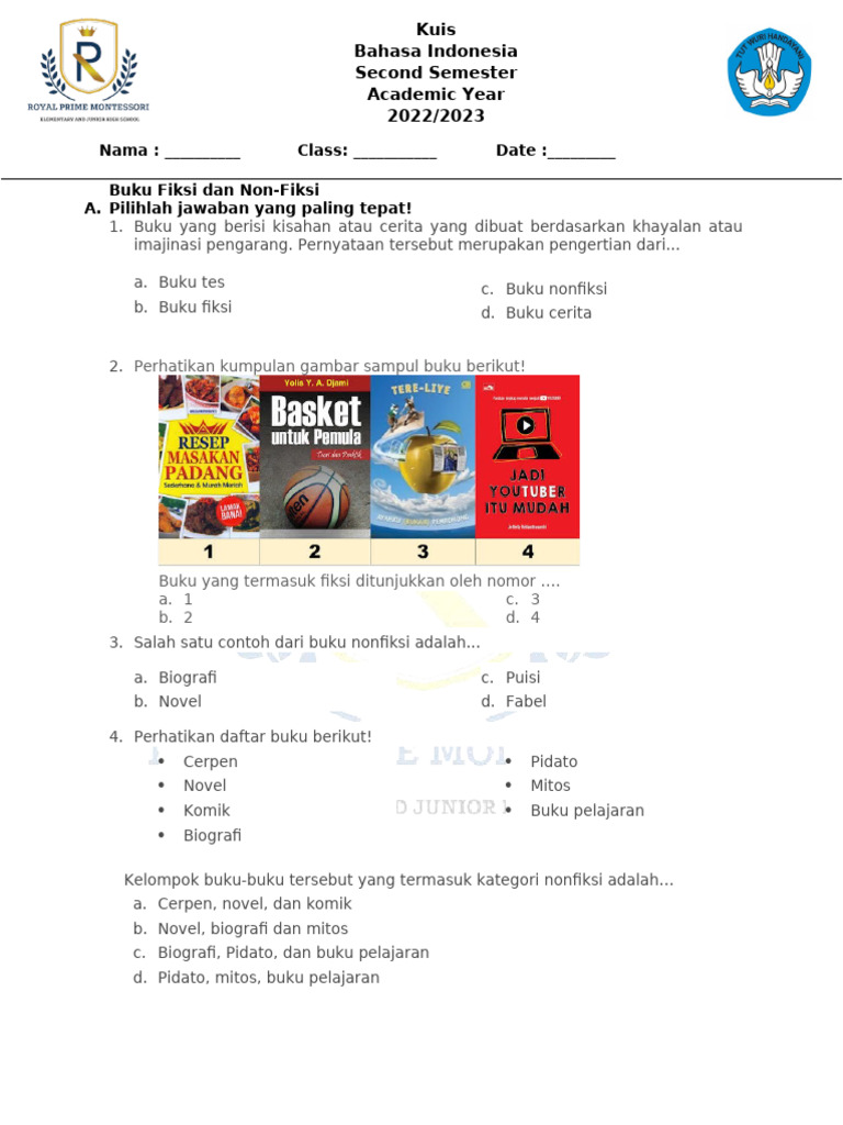 B.indo Kuis Buku Fiksi Dan Non Fiksi | PDF