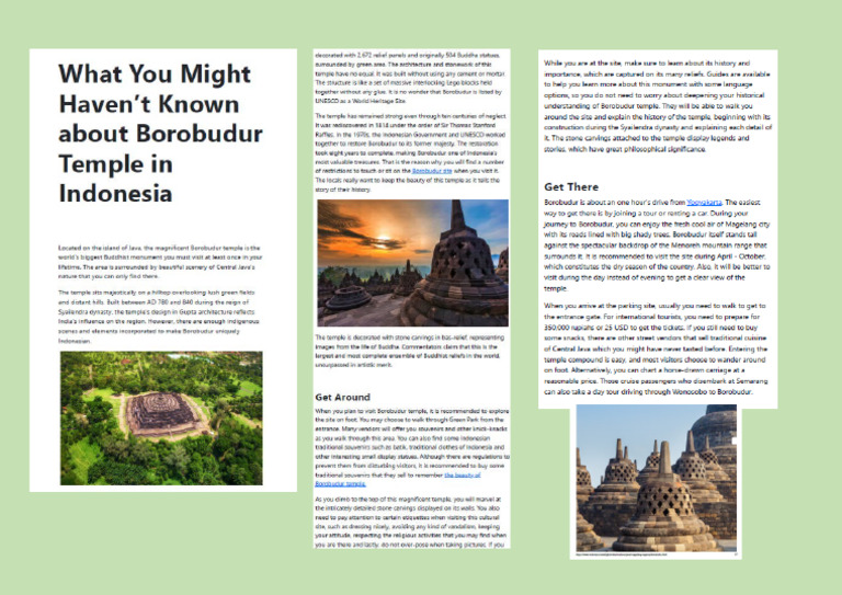 Leaflet of Borobudur Temple | PDF