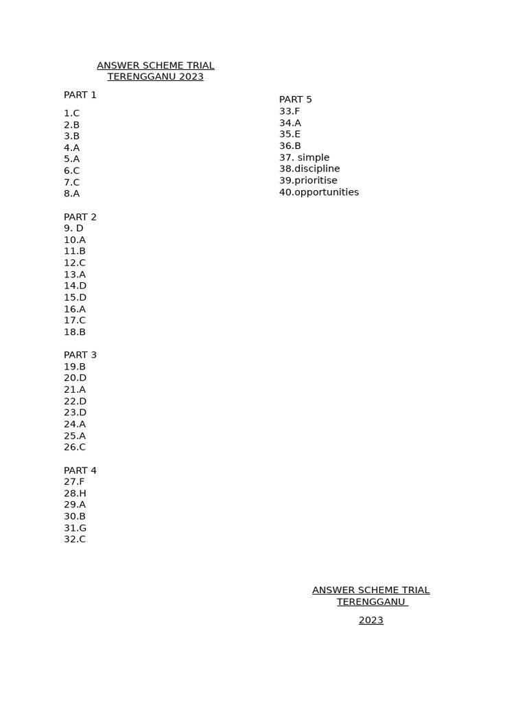 Answer Scheme Trial Terengganu 2023 | PDF