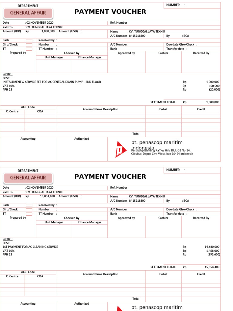 Payment Voucher: General Affair | PDF