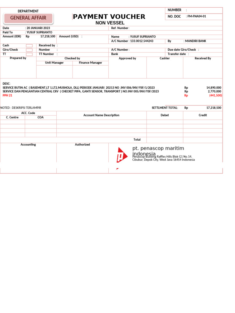 Payment Voucher: General Affair | PDF