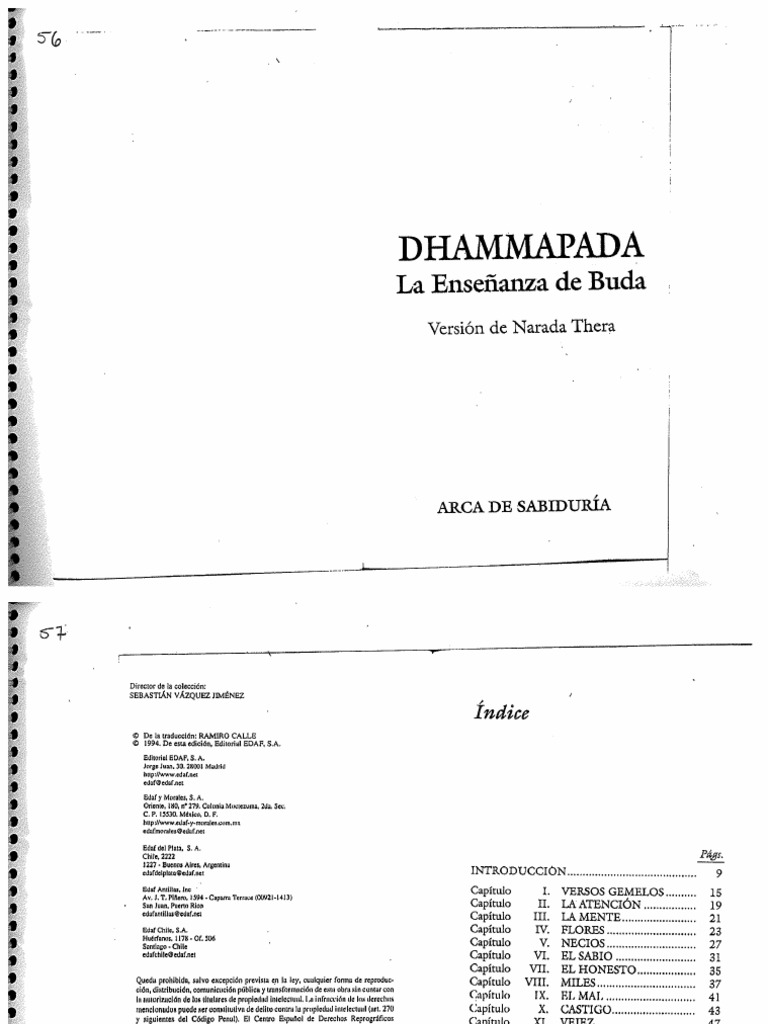 Dhammapada. Version Narada Ther A. Español X Camillo Calle | PDF