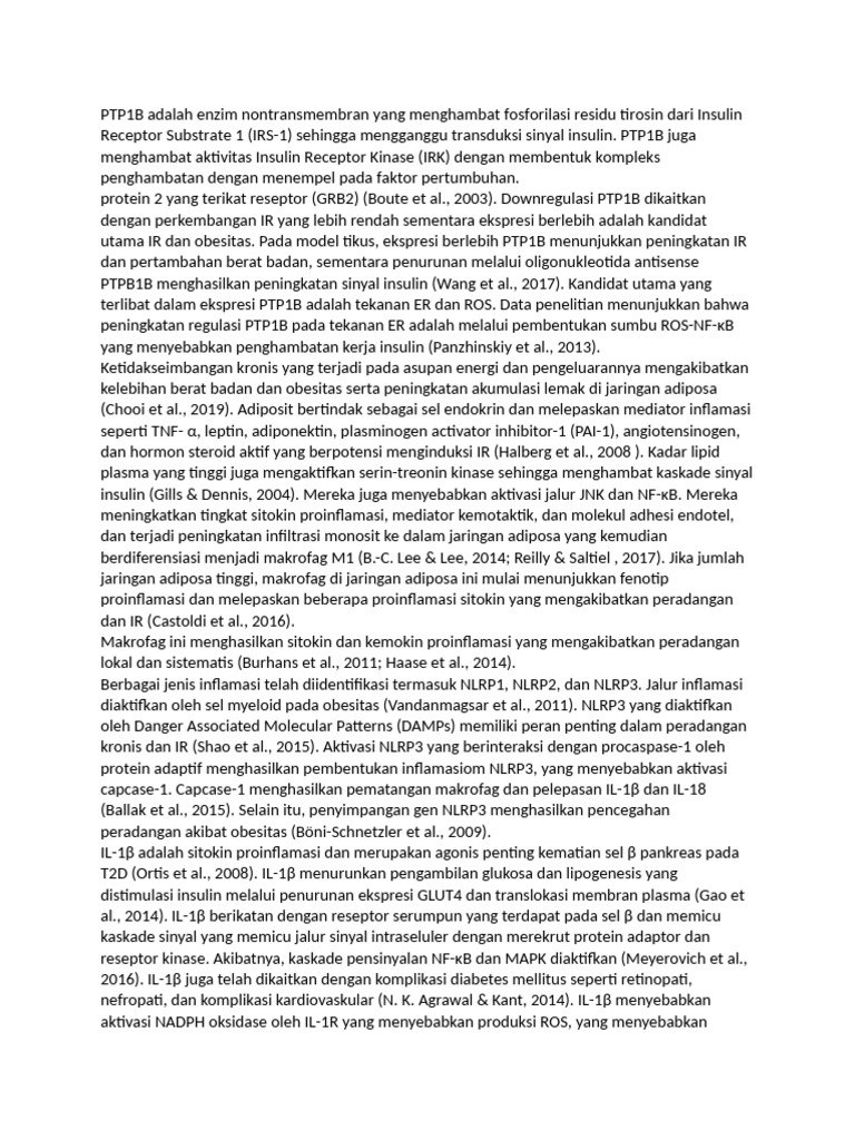 PTP1B adalah enzim nontransmembran yang menghambat fosforilasi residu tirosin dari Insulin ...