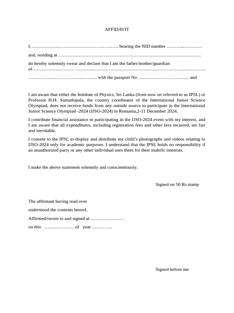 Parent AFFIDAVIT-2024 | PDF