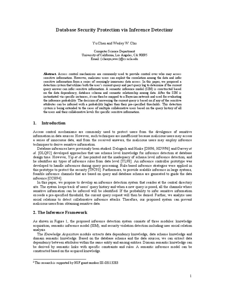 Database Security Protection Via Inference Detection | PDF | Bayesian Network | Conceptual Model
