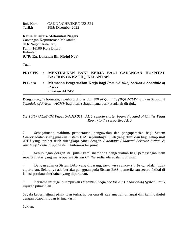 Memohon Pengecualian Kerja Bagi Item 8.2 10 (B) - Section 8 Schedule of ...