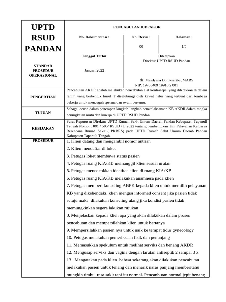 Sop Pencabutan Iud | PDF