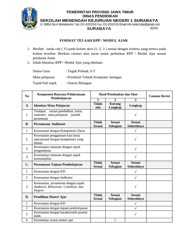 Form Telaah RPP Dan Modul Ajar-TEGUH PRIBADI | PDF
