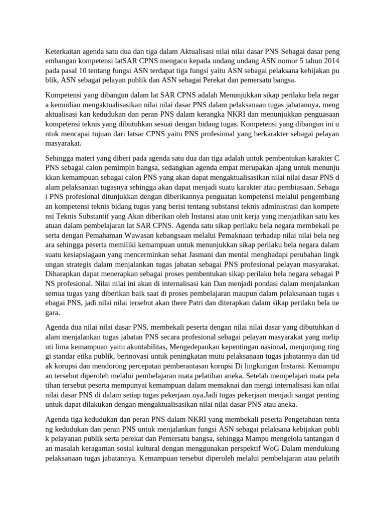 Keterkaitan Agenda Satu Dua Dan Tiga Dalam Aktualisasi Nilai Nilai Dasar PNS | PDF