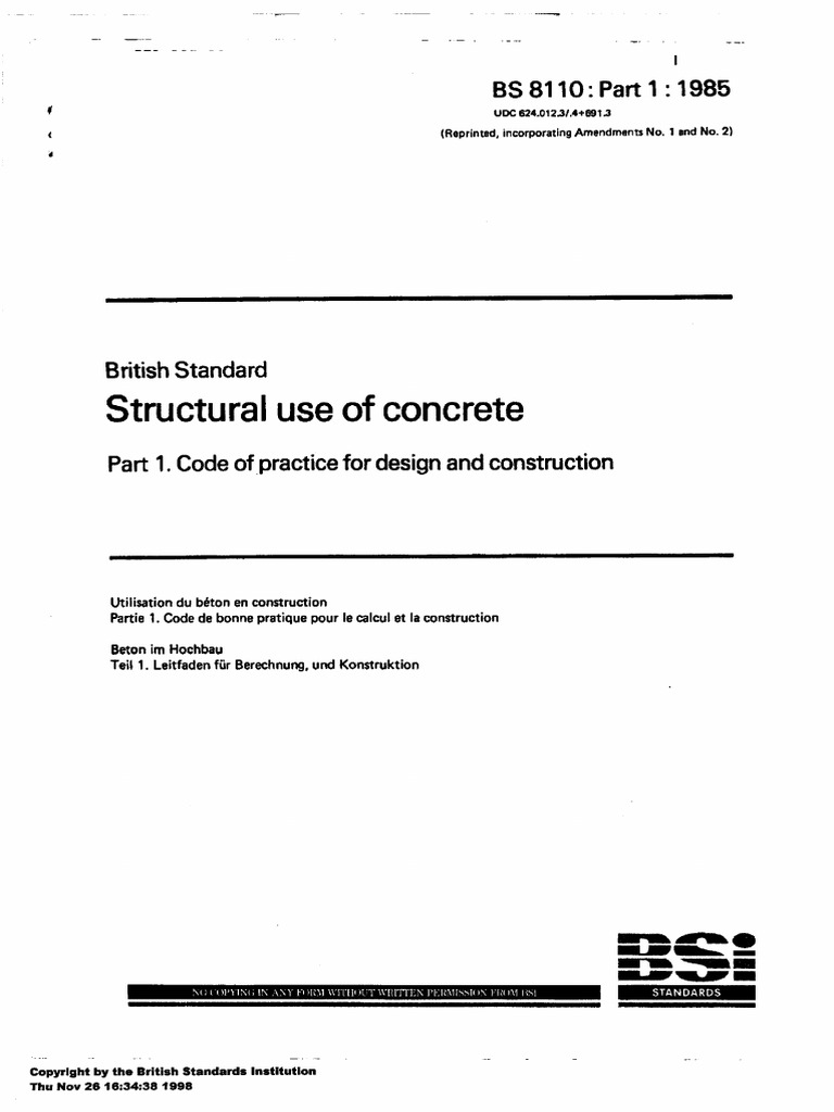 BS 8110 Part 1 1985 Code of Practice For Design and Construction | PDF