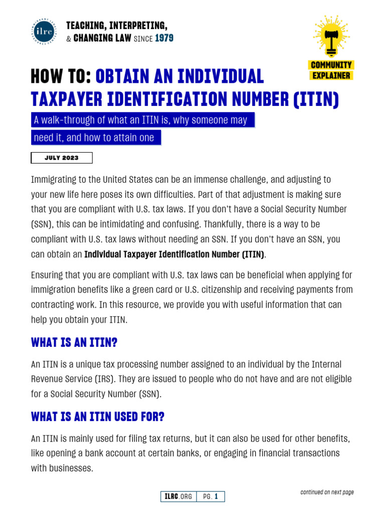 How To Obtain An ITIN | PDF