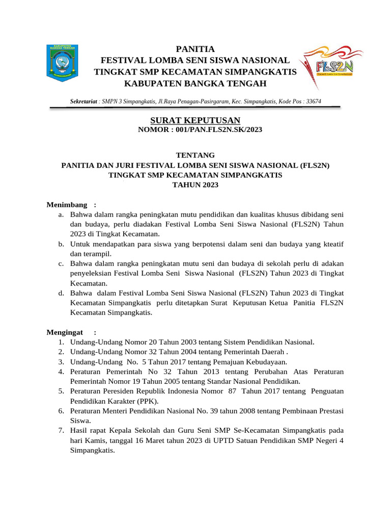 SK FLS2N KECAMATAN 2023 | PDF