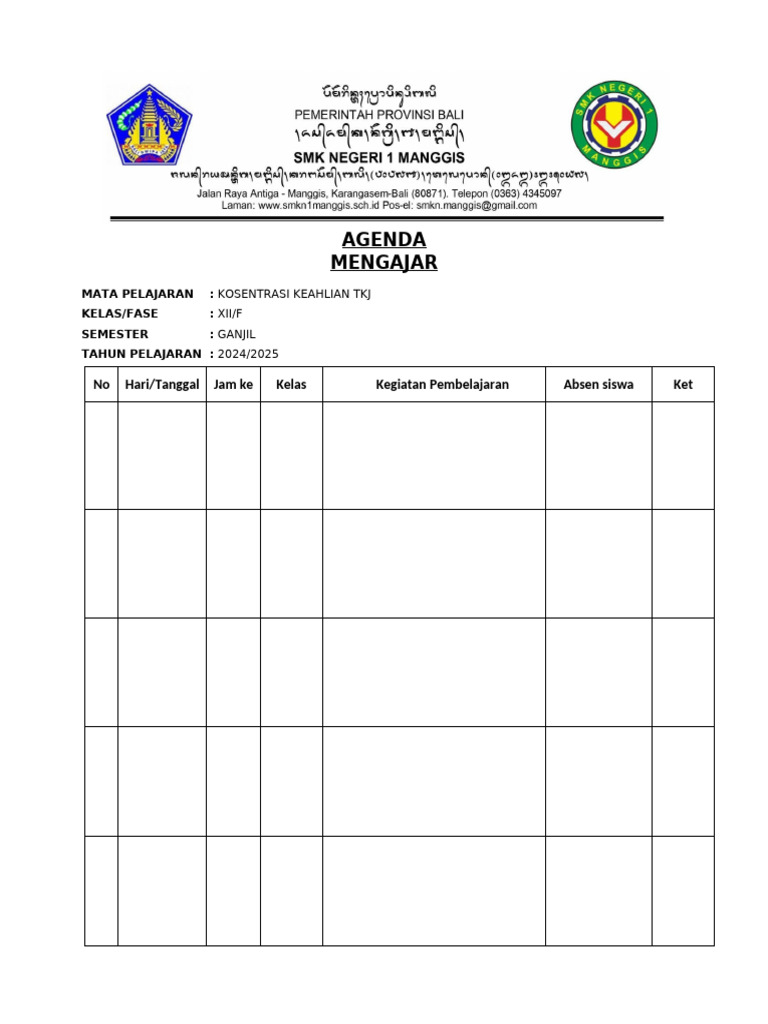 b5. Agenda Mengajar Guru | PDF