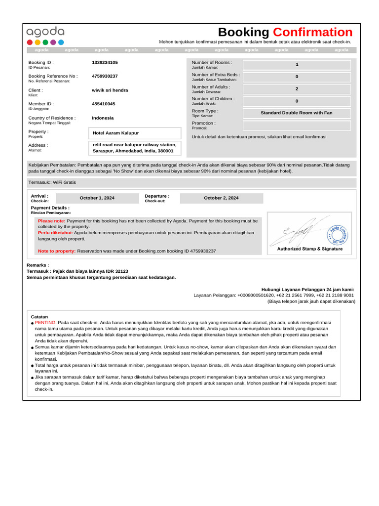 Confirmation For Booking ID # 1339234105 | PDF