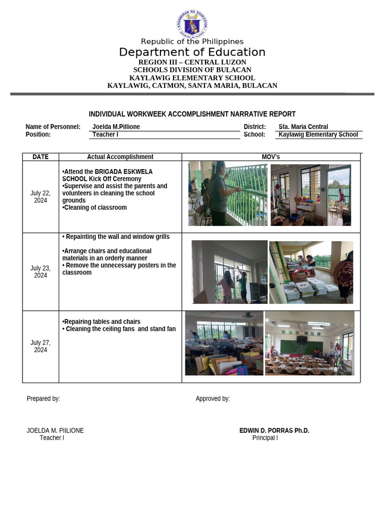 Brigada 2024 Individual Accomplishment Report Kes | PDF