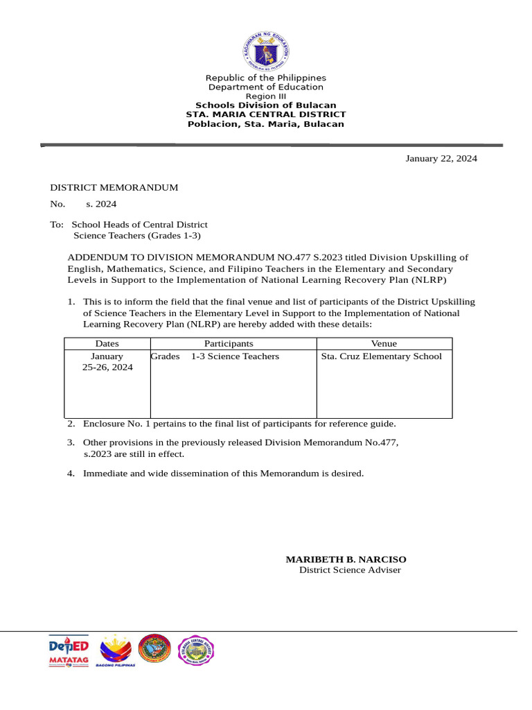 District Memo On Upskilling | PDF