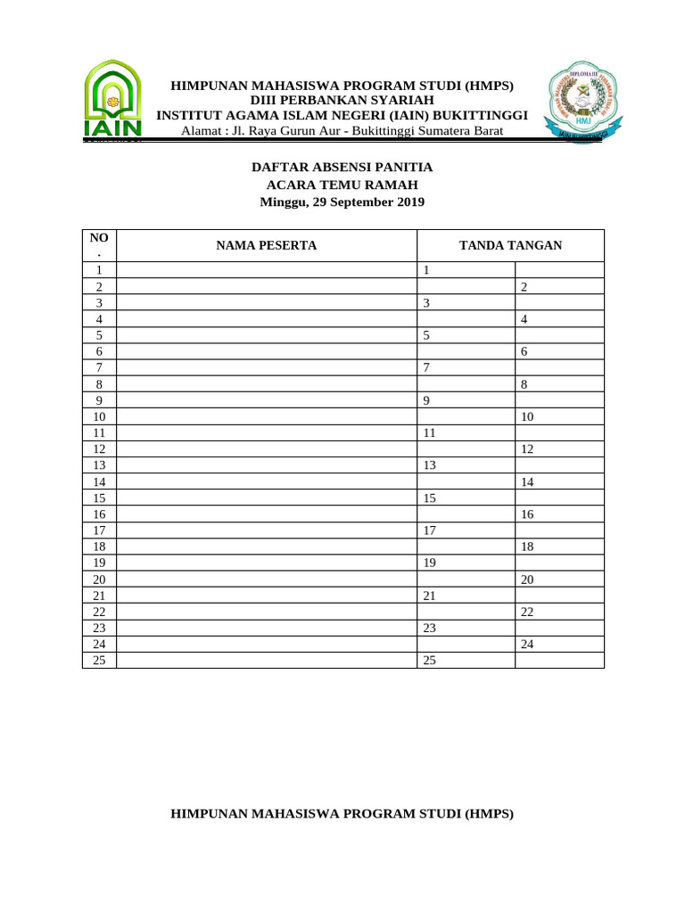 Absensi Panitia | PDF