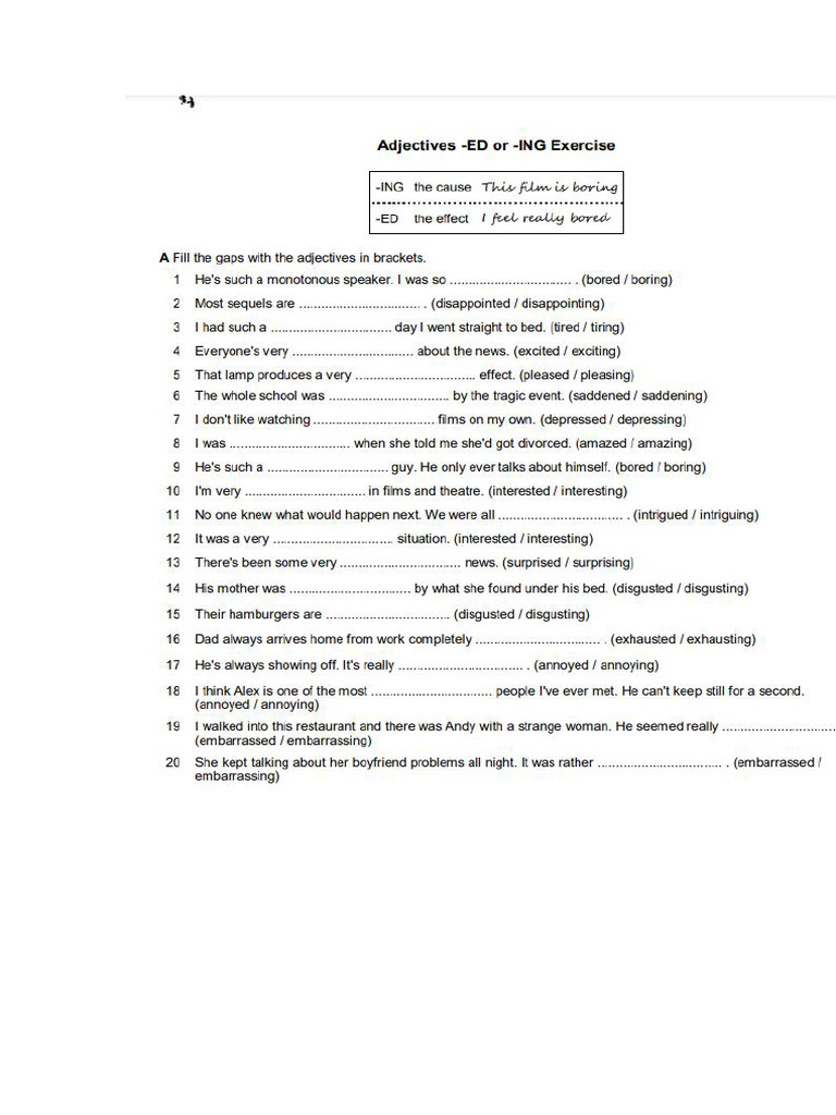 V-Ing and Ed ADJ Exercise | PDF