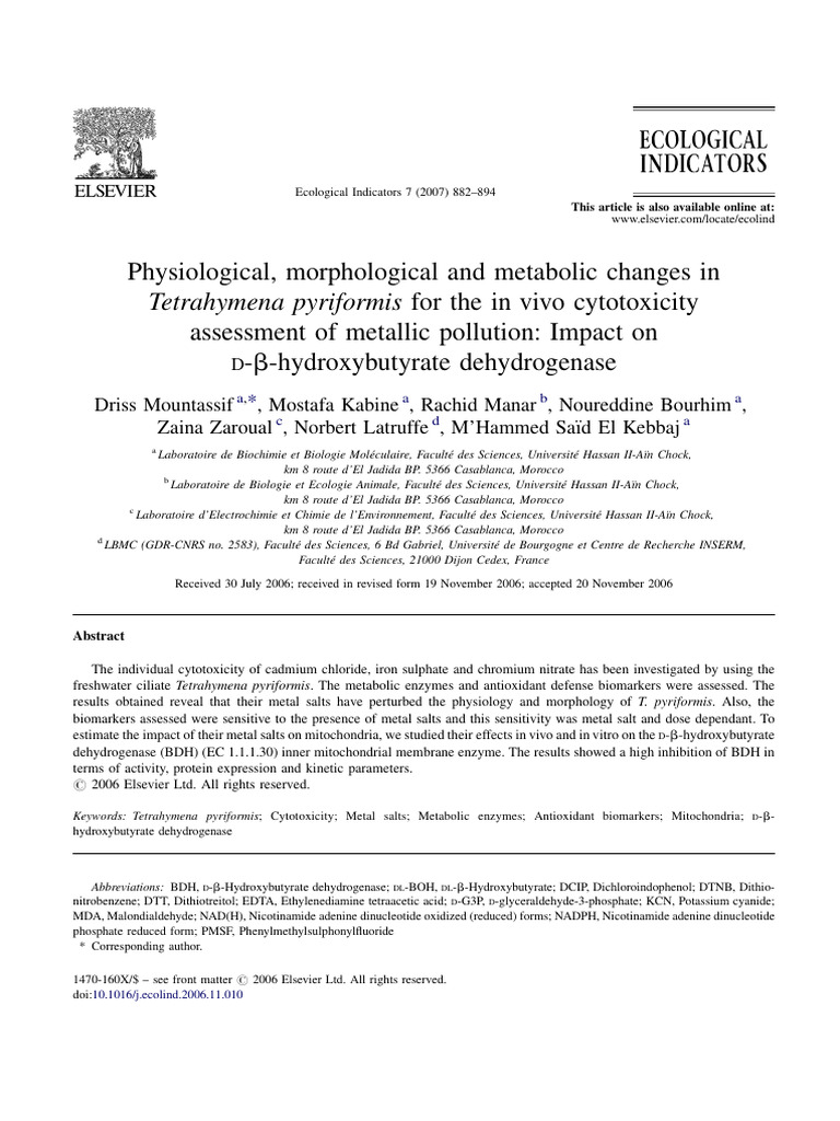 Physiological Morphological and Metabolic Changes in Tetrahymena ... Physiological Morphological and Metabolic Changes in Tetrahymena ...