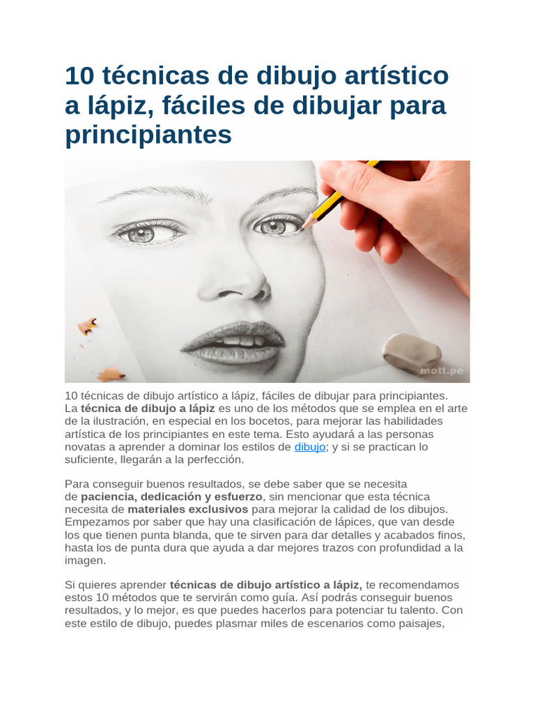 10 Técnicas de Dibujo Artístico A Lápiz | PDF