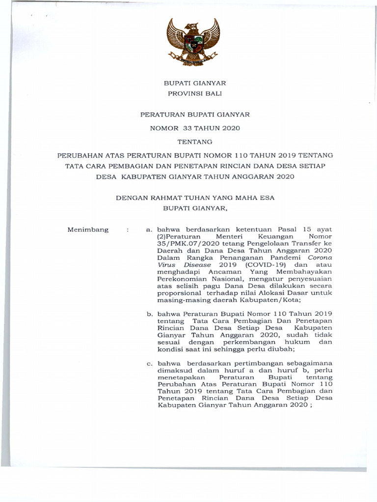 Perbup Gianyar No 33 TH 2020 - TTG Tata Cara Pembagian Dan Penetapan ...