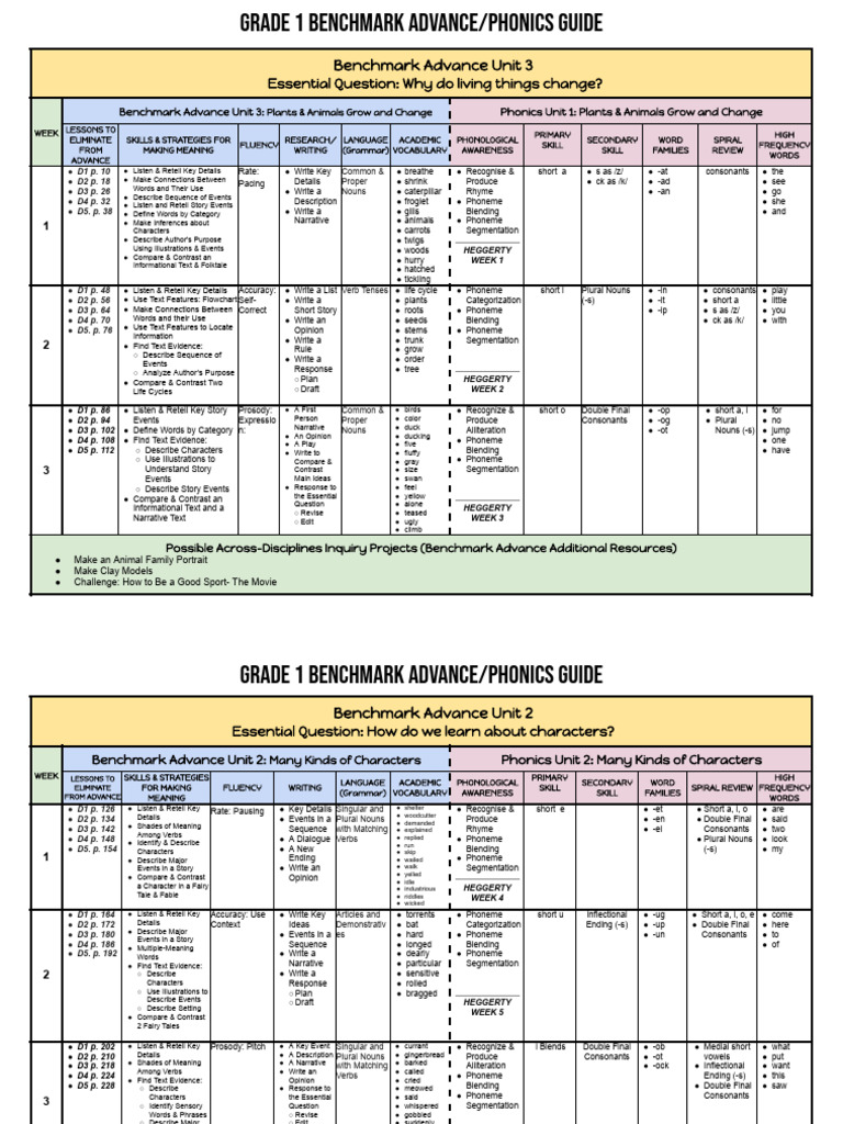 1st Grade Benchmark Advance_Phonics Guide | PDF