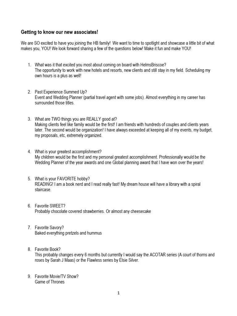 Getting To Know Our New Associates | PDF