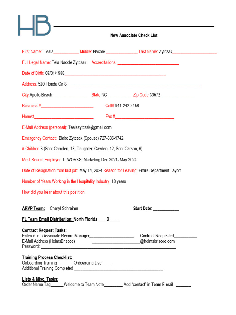 New Associate Master Form Check List - MASTER FORM Copy | PDF