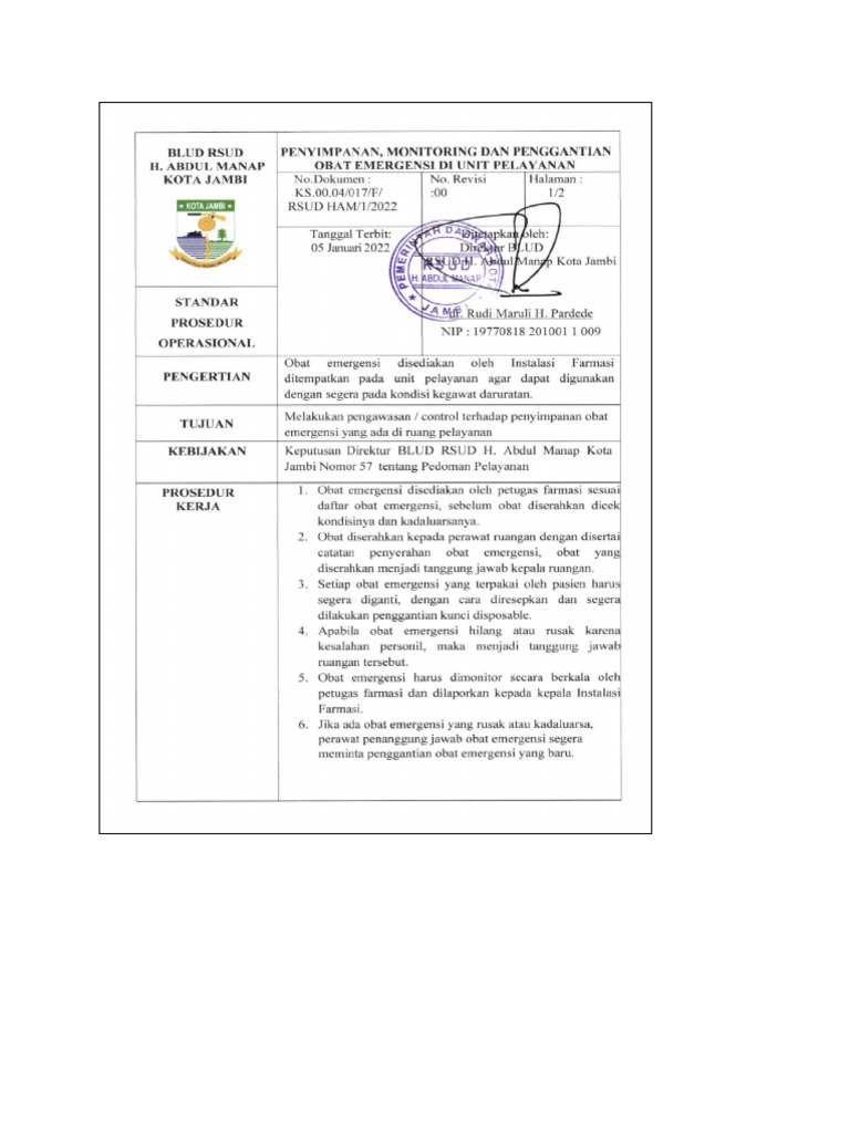 Edit Ukuran Penyimpanan Monitoring Dan Penggantian Obat Emergensi Di